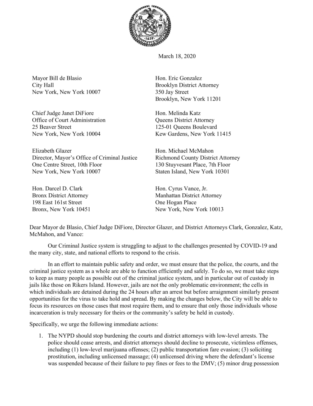 Criminal Justice COVID-19 Letter - Press